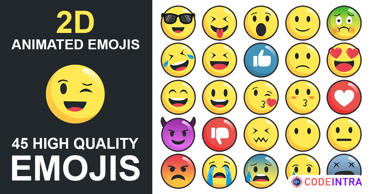 45 Animated emojis 2D + Bubbles | 2D GUI | Unity Assets - Codeintra