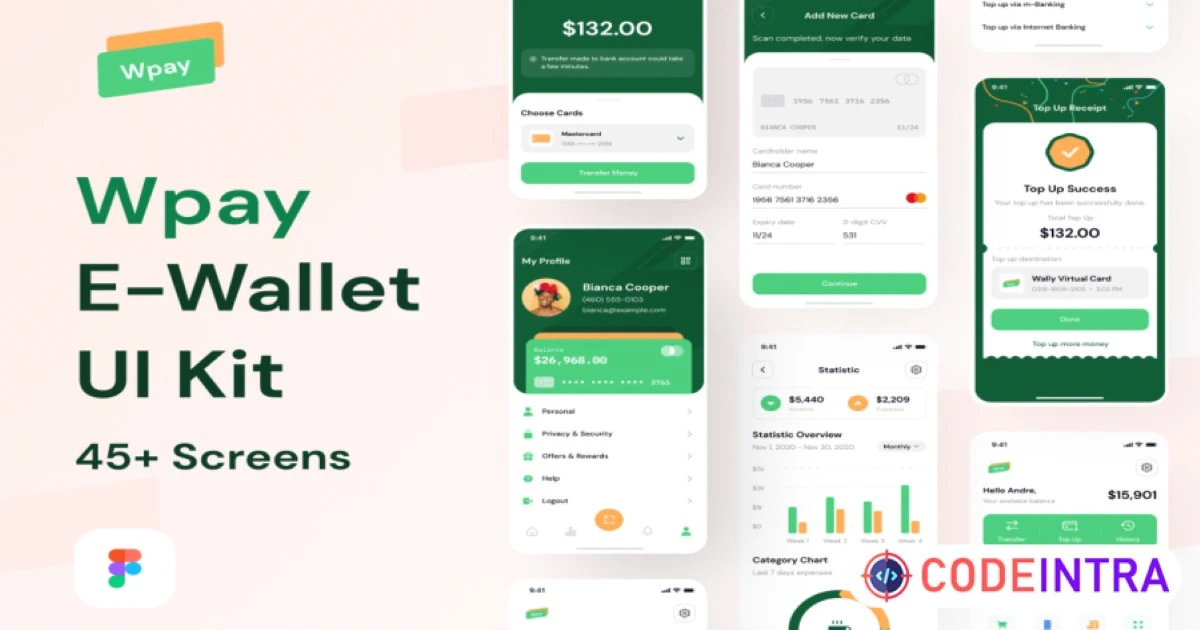 Wpay App - Modern E-wallet & Finance App UI Kit - Codeintra Wpay App - Modern E-wallet & Finance App UI Kit - Codeintra